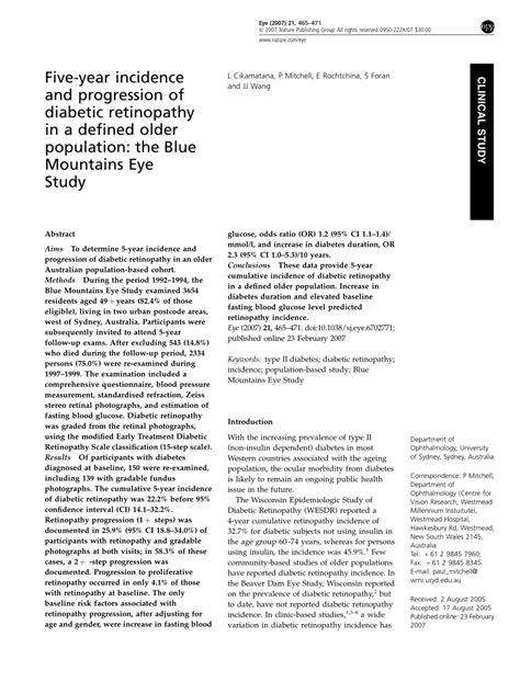 Pdf Five Year Incidence And Progression Of Diabetic Retinopathy In A