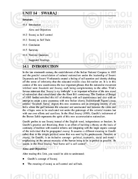 Gandhi On Swaraj Unit 14 Swaraj Structure 14 Introduction Aims And