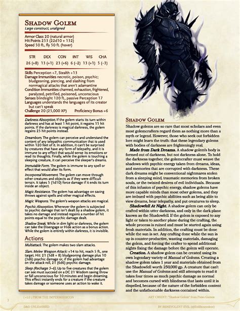 Shadow Golem Cr 20 Dandd 5e Homebrew Shadow Creatures Shadow