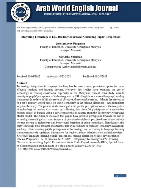 Integrating Technology In Esl Reading Classroom Accounting Pupils Perspectives Pdf Reading
