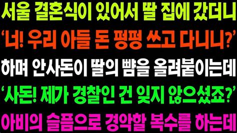 실화사연 서울 결혼식이 있어 딸 집에 갔더니 너 우리 아들 돈 펑펑 쓰고 다니니 하며 안사돈이 딸에게 손을 올리는데 사이다
