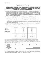 Problem Set Docx PSYC PSYC Problem Set Show ALL Work To Receive Credit For