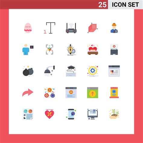 25 Universal Flat Color Signs Symbols Of Constructor Industry Network Worker Cuboid Editable