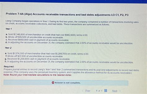 Solved Problem 7 4a Algo ﻿accounts Receivable Transactions