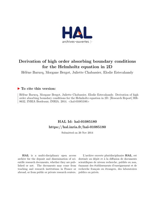 Pdf Derivation Of High Order Absorbing Boundary Conditions For The Helmholtz Equation In 2d