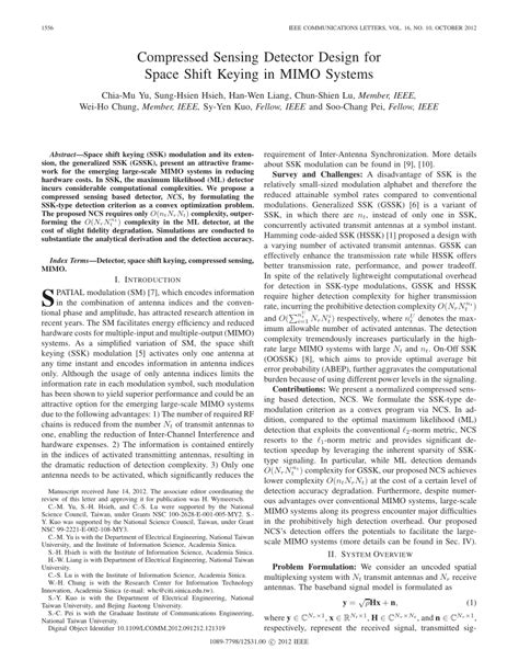 Pdf Compressed Sensing Detector Design For Space Shift Keying In Mimo