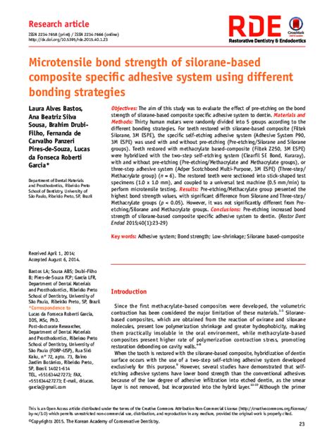 Pdf Microtensile Bond Strength Of Silorane Based Composite Specific