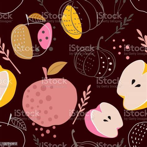양식에 일치시키는 사과와 호박이 있는 추상적인 매끄러운 패턴 종이 커버 직물 가정 장식 및 기타 목적을위한 현대적인 추상 적 디자인 벡터에 대한 스톡 벡터 아트 및 기타