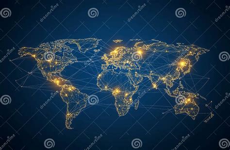 A Stylized World Map With Glowing Connections Between Continents Represents Global Network