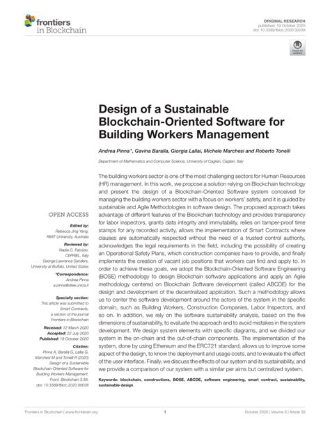Pdf Design Of A Sustainable Blockchain Oriented Software For Building Workers Management