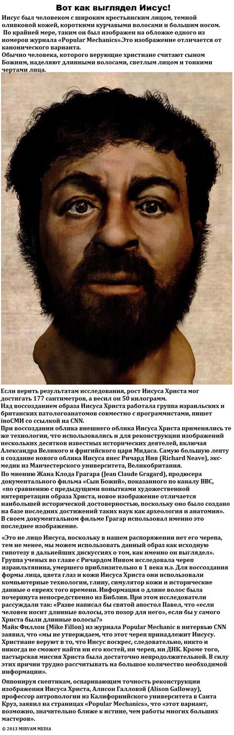 ﻿Вот как выглядел Иисус Иисус был человеком с широким крестьянским лицом темной оливковой