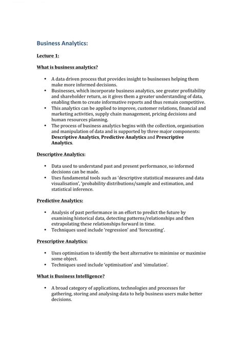 Business Analytics Full Notes Mis171 Business Analytics Deakin Thinkswap