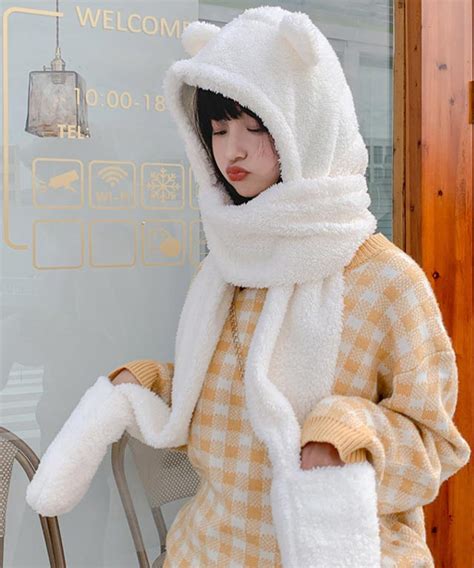 ⭐당일출고⭐겨울인기템 곰돌이 후드 목도리 머플러 곰돌이모자 뽀글이 인싸템 인기템 겨울 필수템 에이블리