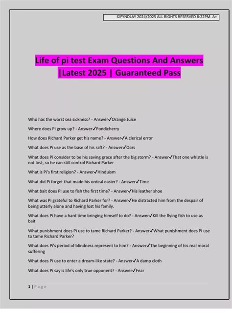 Life Of Pi Test Exam Questions And Answers Latest Guaranteed Pass Life Of Pi Stuvia US