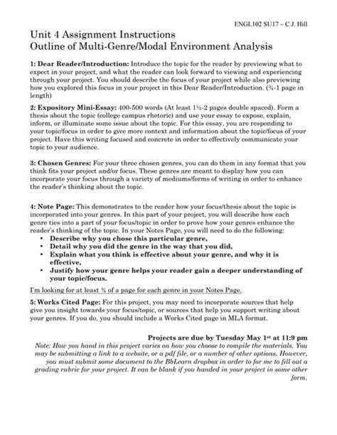 Multi Genre Analysis Outline Pdf