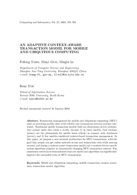 An Adaptive Context Aware Transaction Model For Mobile And Ubiquitous Computing Computing And