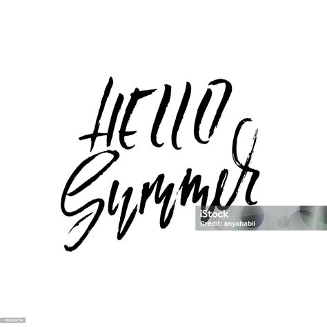 안녕하세요 여름 손으로 그린 디자인에 대 한 문자입니다 벡터 그림을 흰색 배경에 고립입니다 현대 드라이 브러쉬 비문입니다 건조