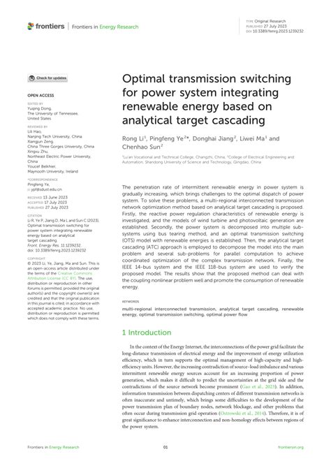 Pdf Optimal Transmission Switching For Power System Integrating Renewable Energy Based On
