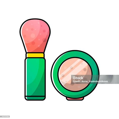 선형 스타일의 흰색 배경에 고립 된 벡터 개체입니다 아름 다운 얼굴 메이크업을 위한 로고 액세서리 아이콘 푹신한 브러시로 상자에