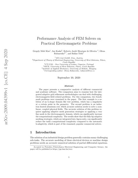 Pdf Performance Analysis Of Fem Solvers On Practical Electromagnetic Problems