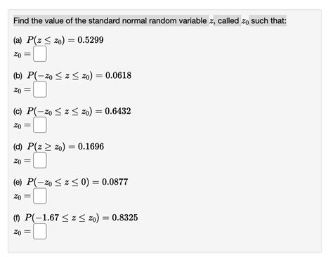 Solved Find The Value Of The Standard Normal Random Variable