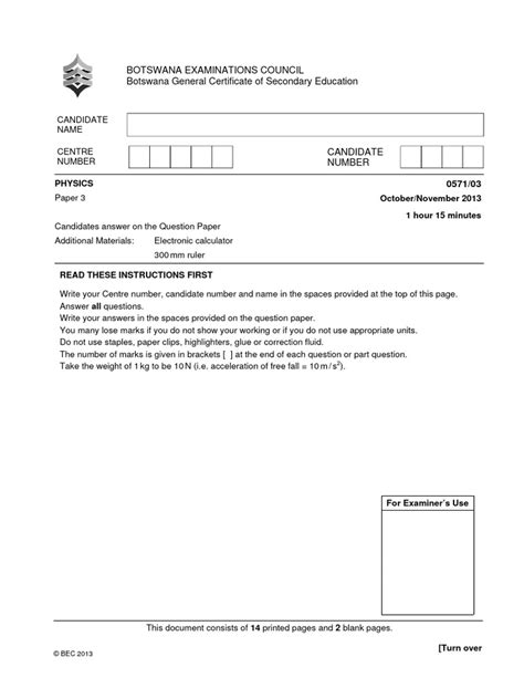 2013 Bgcse Physics Paper 3 Pdf Physical Sciences Electricity