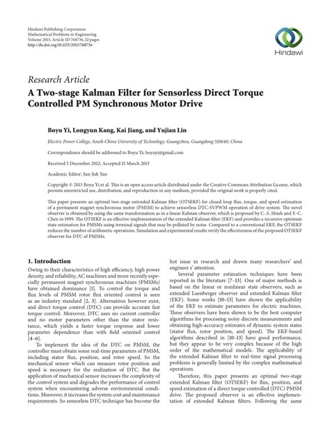 Pdf A Two Stage Kalman Filter For Sensorless Direct Torque Controlled