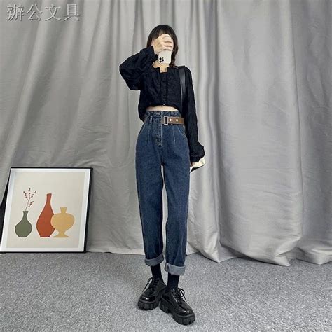 Taiwan Taiwan 2022 กางเกงยีนขายาว เอวสูง ผ้าขนแกะ ยืดหยุ่น ทรงตรง บางพิเศษ แฟชั่นฤดูใบไม้ร่วง