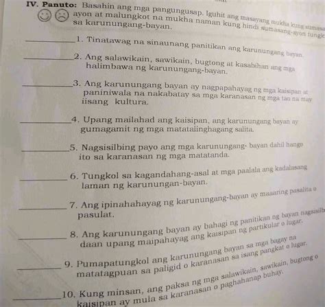 IV Panuto Basahin Ang Mga Pangungusap Iguhit StudyX