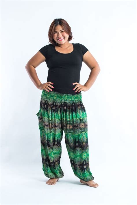 Plus Size Paisley Womens Harem Pants In Green Harem Pants Women