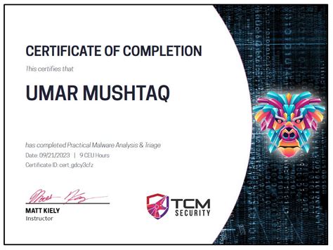 Umar Mushtaq On Linkedin Certification Malwareanalysis Cybersecurity Tcm Redteam…