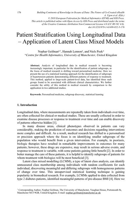 Pdf Patient Stratification Using Longitudinal Data Application Of Latent Class Mixed Models