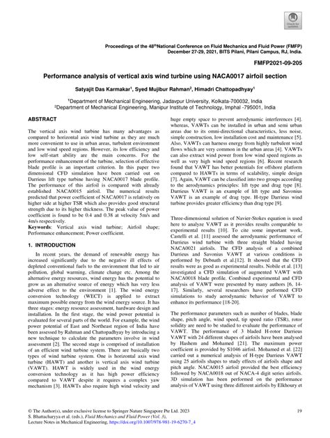 Pdf Performance Analysis Of Vertical Axis Wind Turbine Using Naca0017 Airfoil Section