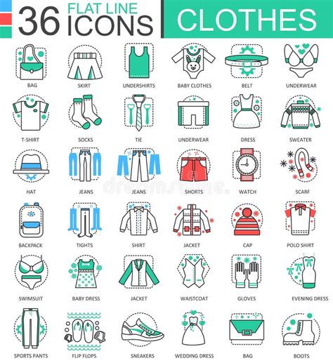 Vector Clothes Shoes Flat Line Outline Icons For Apps And Web Design Clothes Shoes Icon Stock