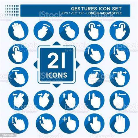 아이콘 세트 제스처 긴 그림자 스타일 간단한 그림 편집 가능한 스트로크 가리키기에 대한 스톡 벡터 아트 및 기타 이미지