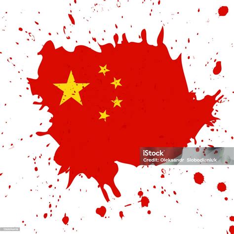 브러시는 중국 국기를 그린 그런지 효과와 수채화가 있는 손으로 그린 스타일 일러스트레이션 그런지 텍스처가 있는 중국 국기 벡터 그림입니다 스톡 일러스트레이션 0명에 대한