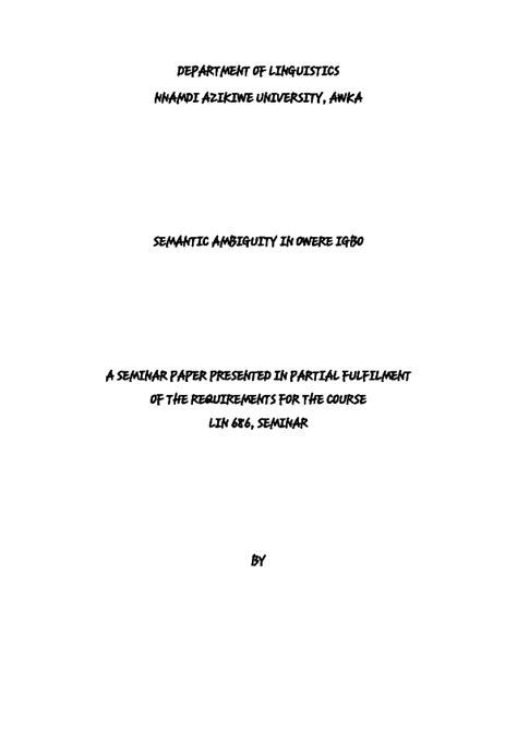 Pdf Semantic Ambiguity In Owere Igbo Pdf