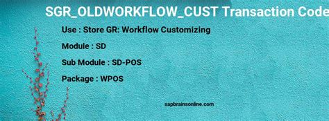 SGR OLDWORKFLOW CUST SAP Tcode For Store GR Workflow Customizing