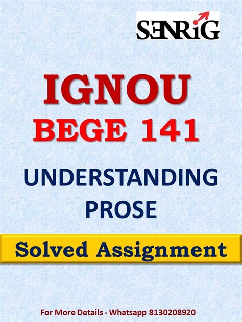 Bege 141 Understanding Prose Solved Assignment 2023 24 Senrig