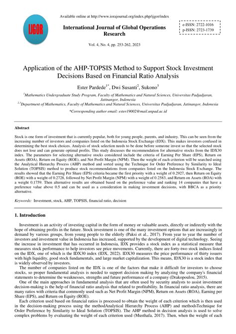 pdf application of the ahp topsis method to support stock investment