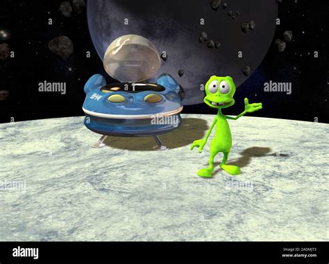 Friendly Alien Computer Artwork Of An Alien Standing By Its Spaceship