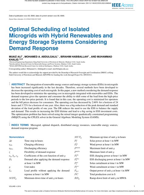 Pdf Optimal Scheduling Of Isolated Microgrids With Hybrid Renewables And Energy Storage