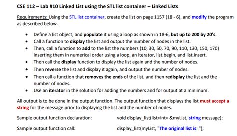 solved cse 112 lab 10 linked list using the stl list