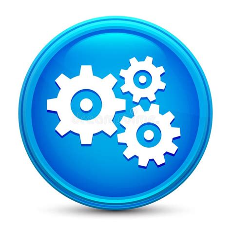 Settings Gears Icon Glass Shiny Blue Round Button Isolated Design