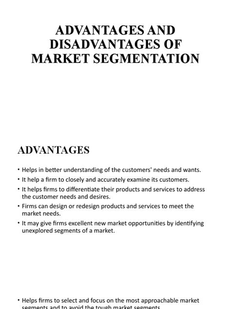 Advantages And Disadvantages Of Market Segmentation Pdf