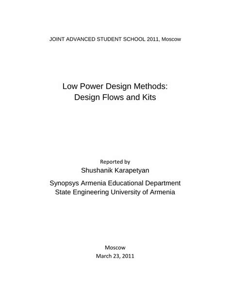 Pdf Low Power Design Methods Design Flows And Kitslow Power Design Flows Power Aware Design