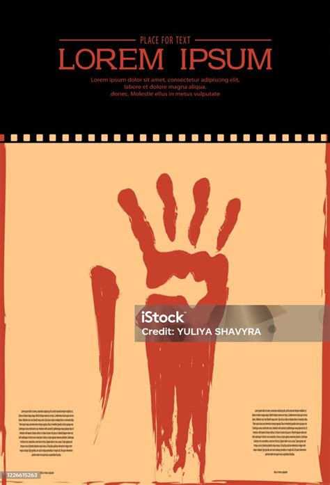 축제 공포 영화에 대한 템플릿입니다 피 묻은 손과 필름 스트립의 흔적이있는 공포 영화 포스터 디자인 광고 배너 전단지 티켓에 대한 영화제 템플릿 복고풍 영화 배경입니다