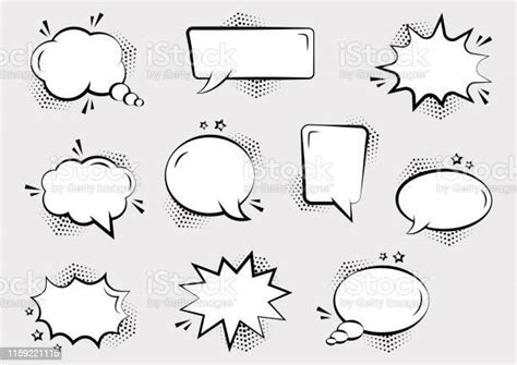 빈 만화 연설의 세트는 하프 톤 그림자와 별과 다른 모양을 거품 팝 아트 스타일의 만화 음향 효과 벡터 일러스트레이션 만화책에 대한 스톡 벡터 아트 및 기타 이미지 Istock