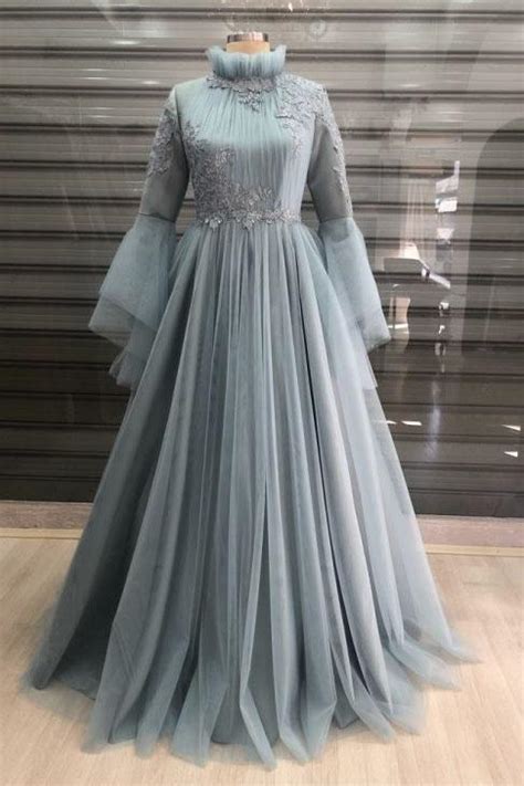 Brand Long Sleeve Muslim Prom Dress 2021 High Neckline Saudi Arabic