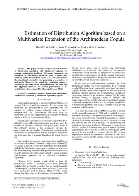 Pdf Estimation Of Distribution Algorithm Based On A Multivariate Extension Of The Archimedean